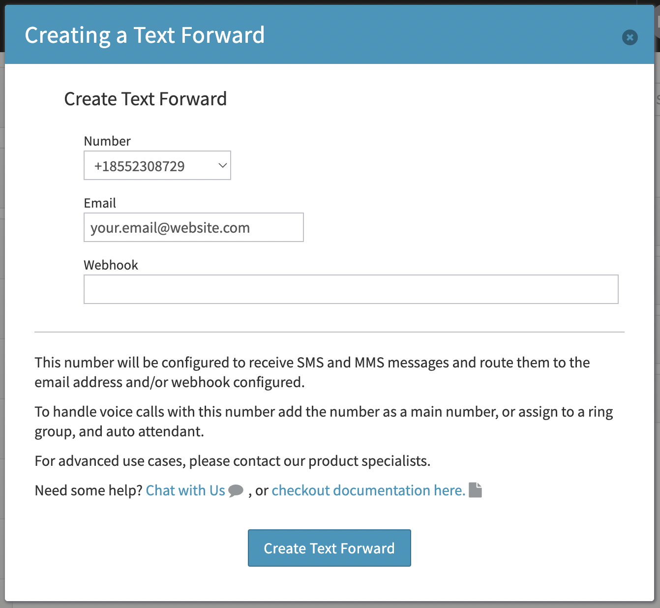 Text Forward: Send Inbound Text Messages to Email or Webhook